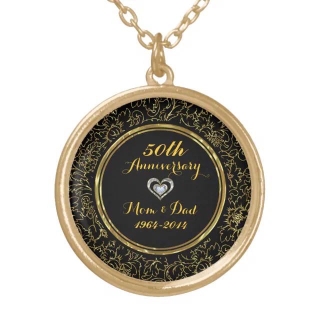 Elegant Black & Gold 50th Wedding Anniversary Gold Plated Necklace | Zazzle
