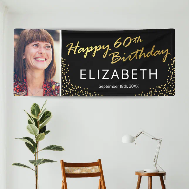 Elegant Black Gold 60th Birthday Picture Banner | Zazzle