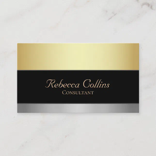 Elegant Black Gold and Silver Professional Business Card | Zazzle
