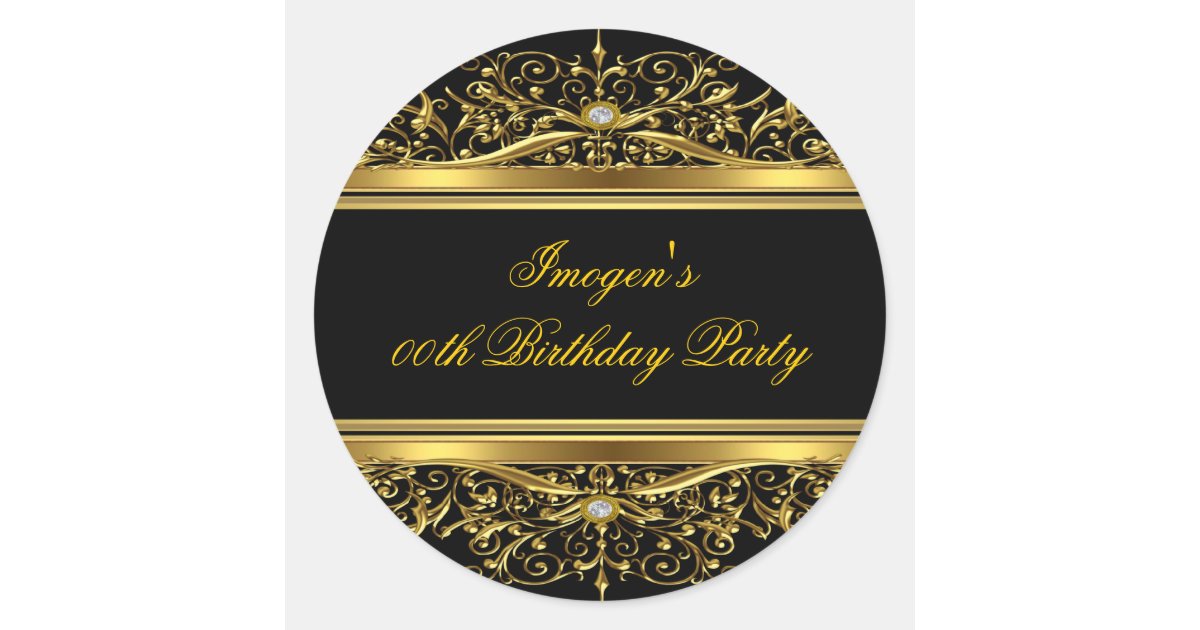 Elegant Black & Gold Birthday Sticker | Zazzle