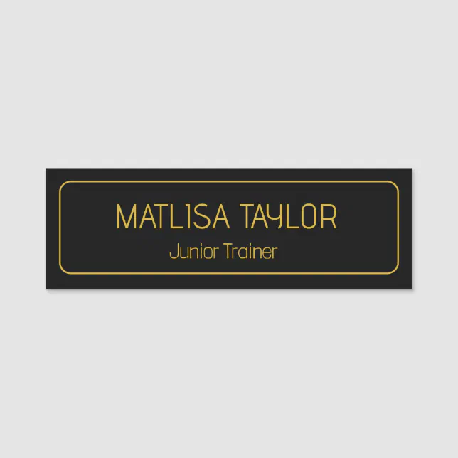 Elegant Black Gold Border Professional Employee Name Tag | Zazzle