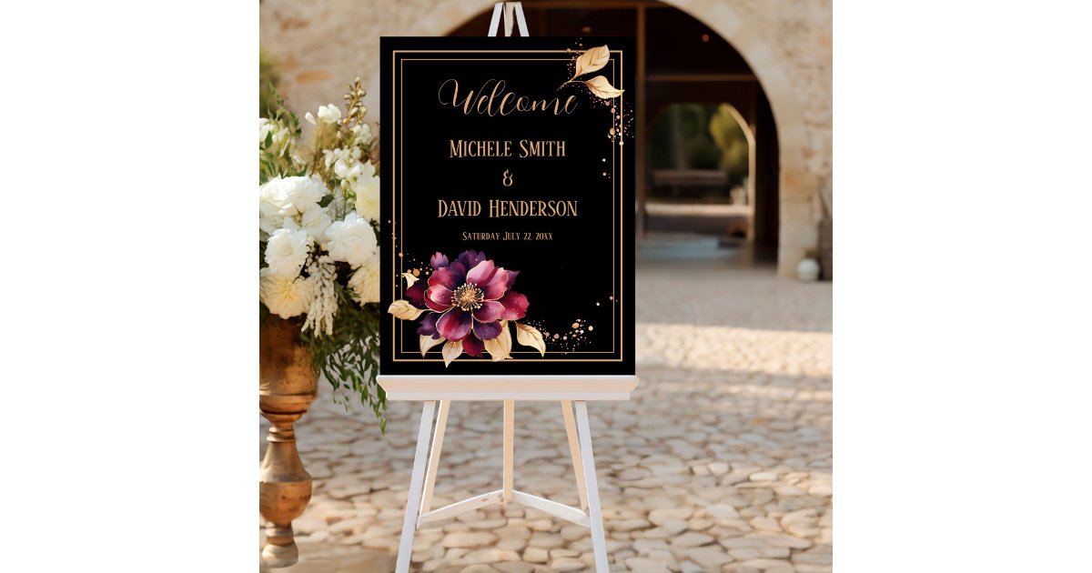Elegant black gold burgundy Welcome Foam Board | Zazzle