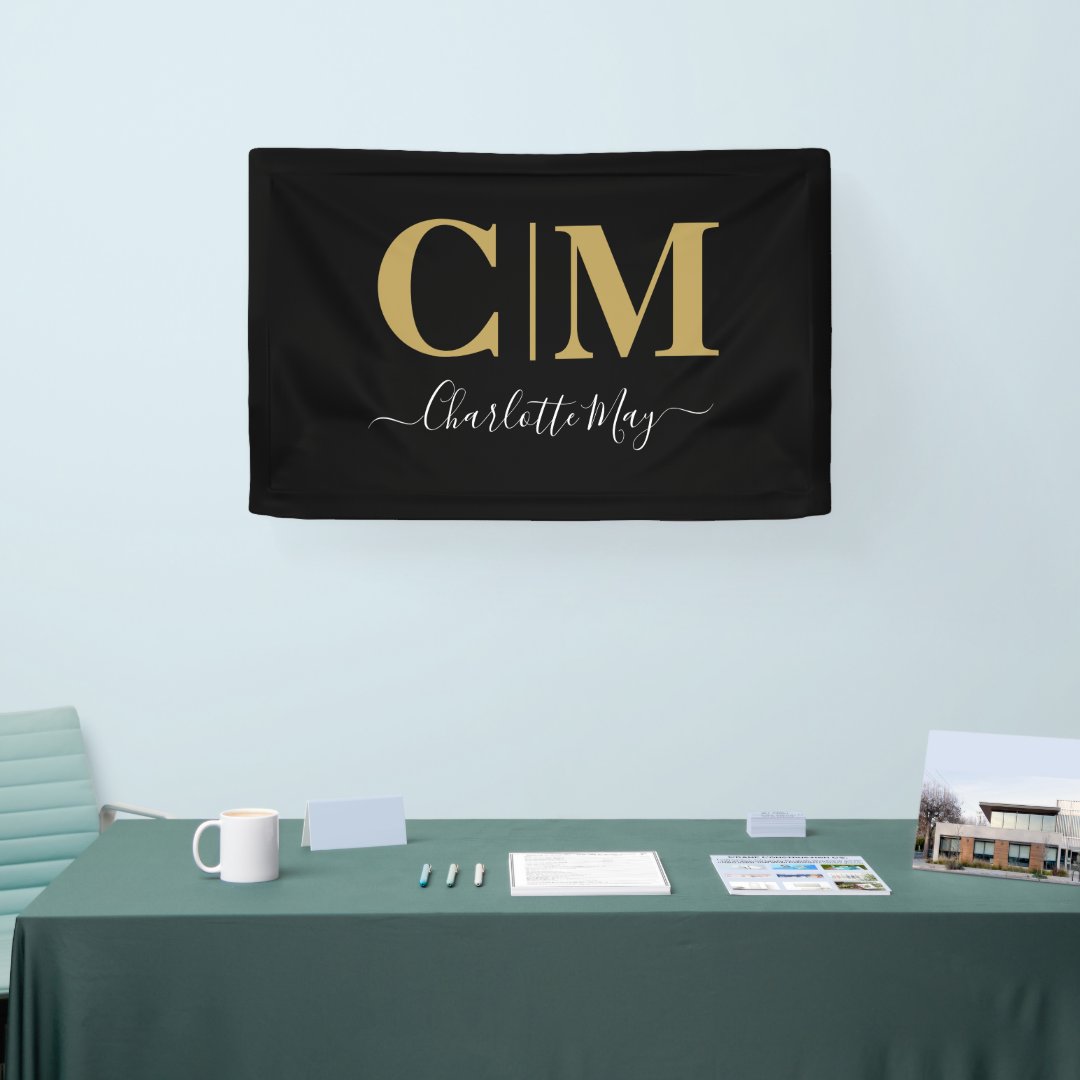Elegant Black Gold Business Monogram Trade Show Banner | Zazzle