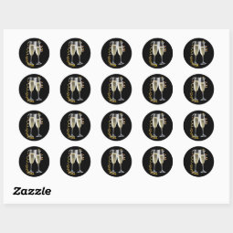 Elegant Black Gold Champagne Glass Stickers | Zazzle