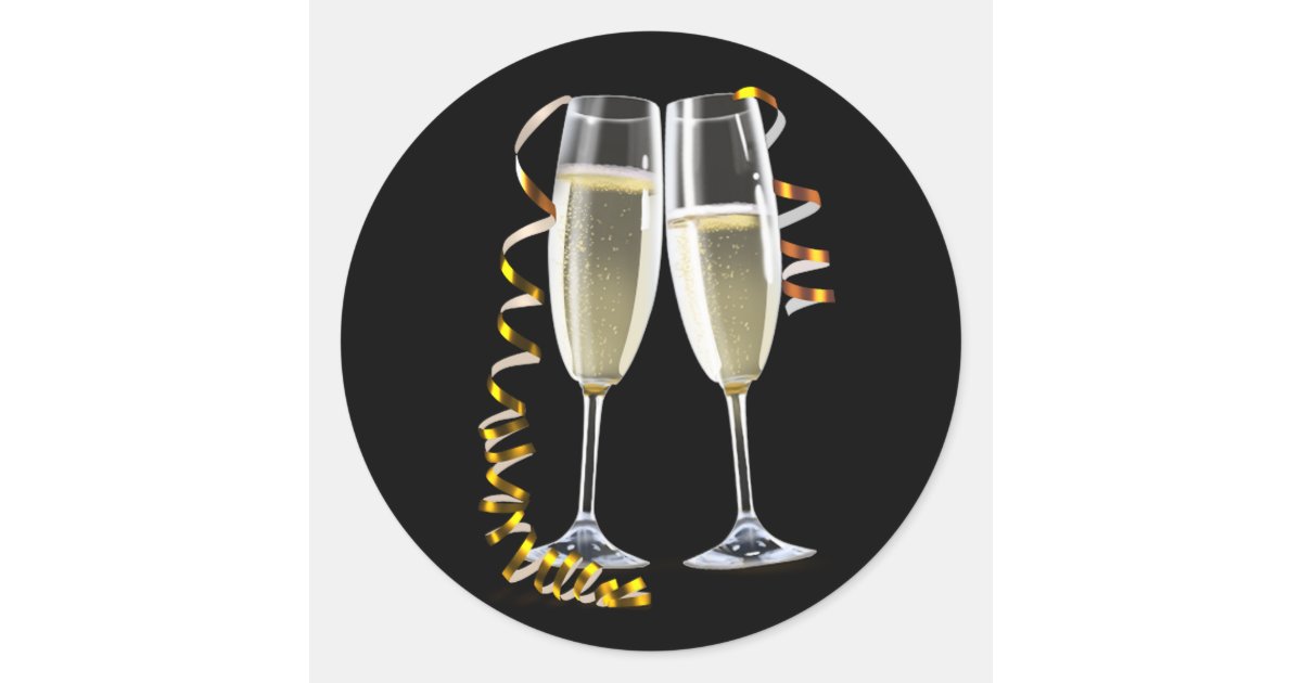 Elegant Black Gold Champagne Glass Stickers | Zazzle