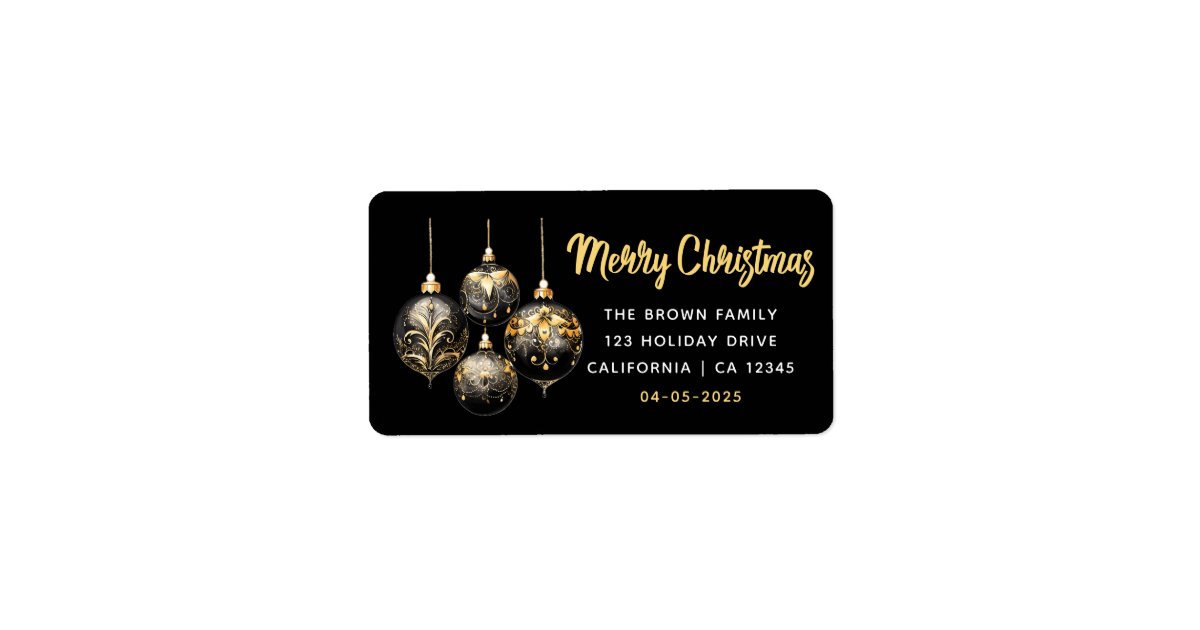 Elegant Black & Gold Christmas Baubles Label | Zazzle