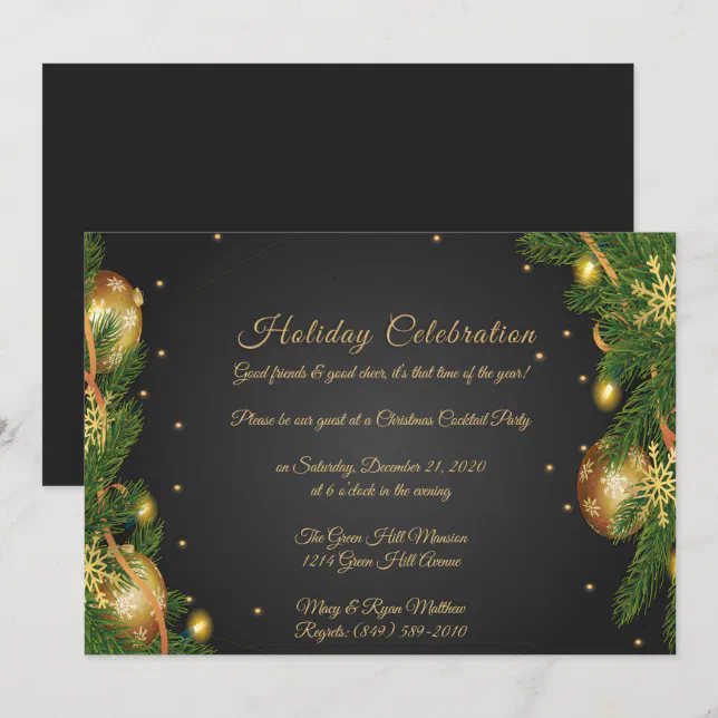 Elegant Black & Gold Christmas Party Invitation | Zazzle
