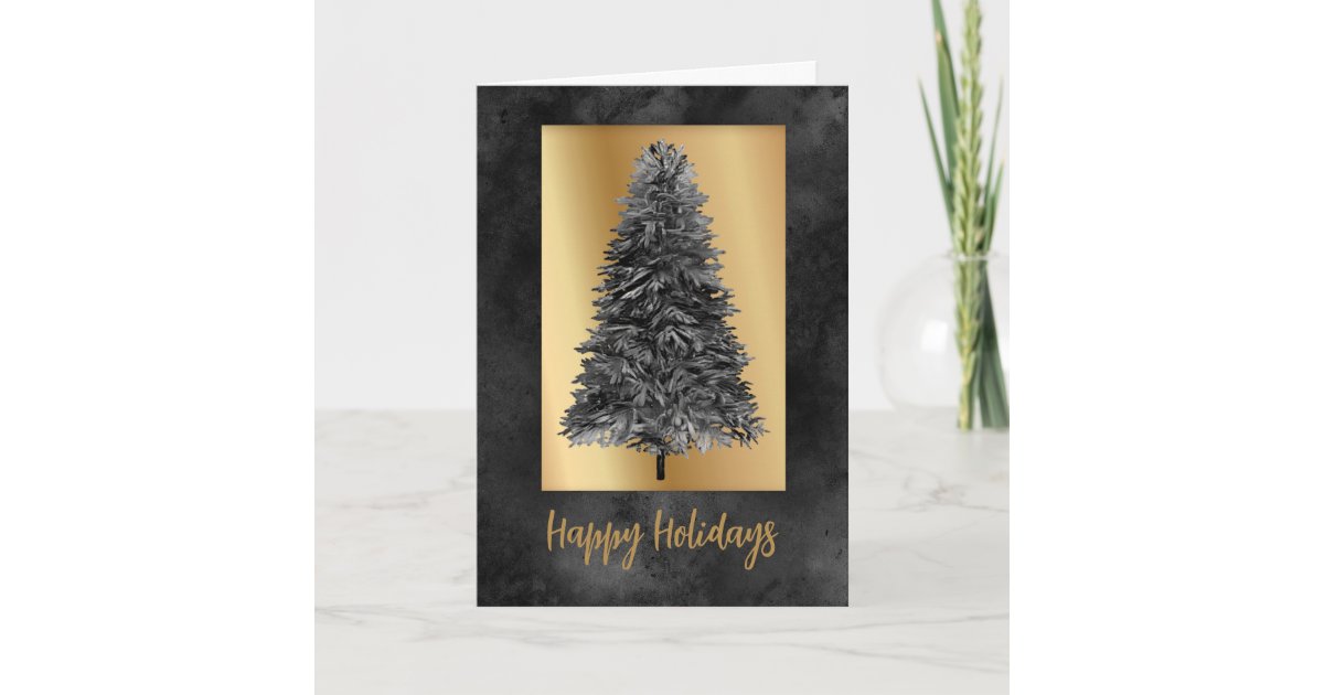 Elegant Black Gold Christmas Tree Holiday Card | Zazzle