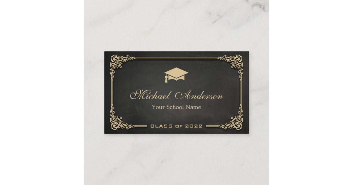 Elegant Black Gold Class of Graduate Student Calling Card | Zazzle
