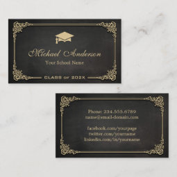Elegant Black Gold Class of Graduate Student Calling Card | Zazzle