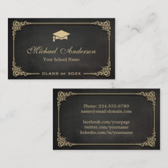 Elegant Black Gold Class of Graduate Student Calling Card | Zazzle