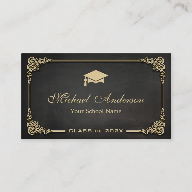Elegant Black Gold Class of Graduate Student Calling Card | Zazzle