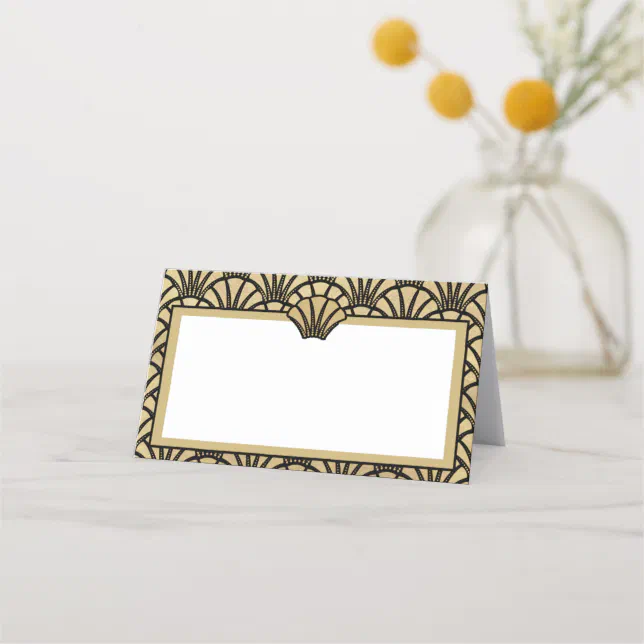 Elegant Black Gold Colored Art Deco Wedding Event Place Card | Zazzle