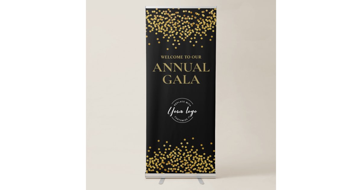 Elegant Black Gold Confetti Company Annual Gala Retractable Banner | Zazzle