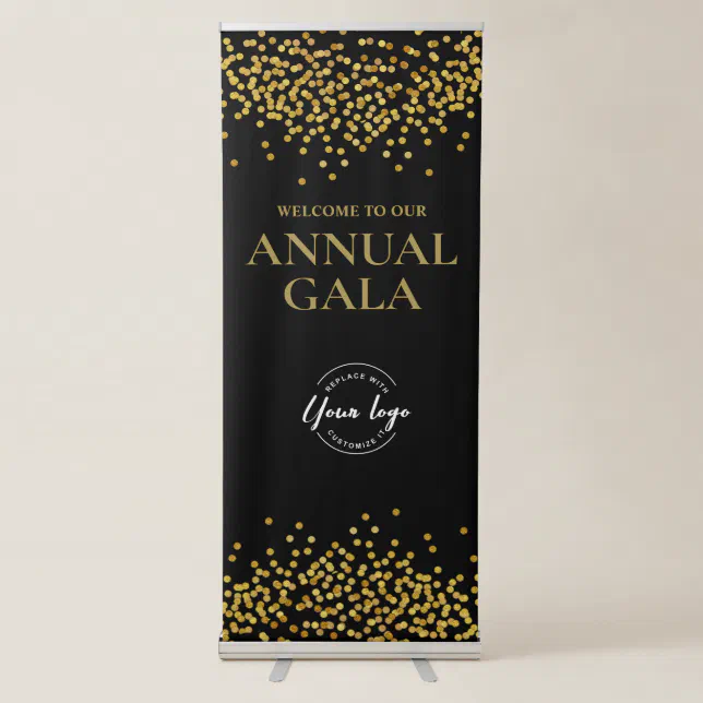 Elegant Black Gold Confetti Company Annual Gala Retractable Banner | Zazzle