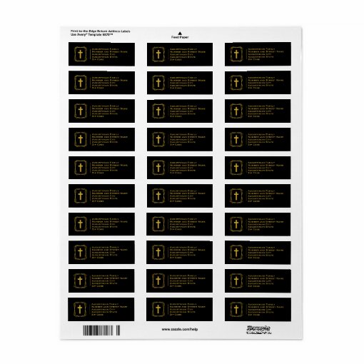 Elegant Black Gold Cross Christian Return Address Label | Zazzle