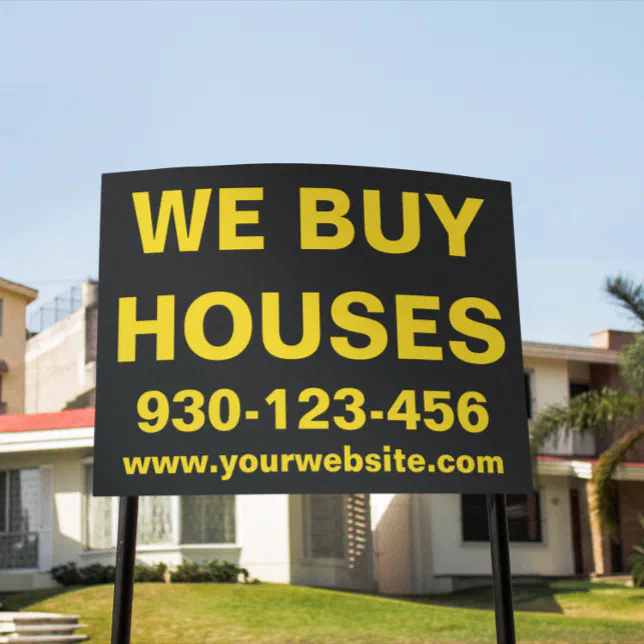 ELEGANT BLACK GOLD CUSTOM WE BUY HOUSES BANDIT SIGN | Zazzle