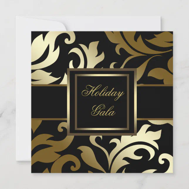 Elegant Black Gold Damask Party Invitations | Zazzle