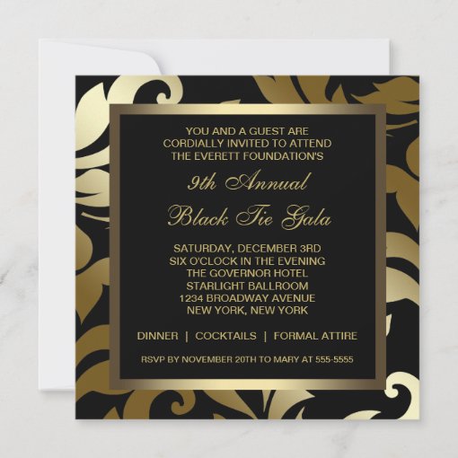 Elegant Black Gold Damask Party Invitations | Zazzle