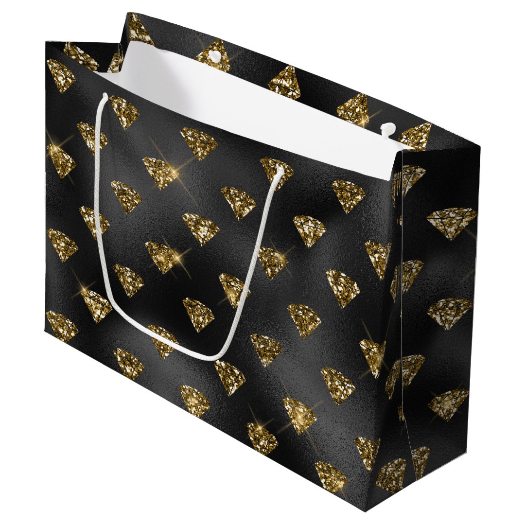 Elegant black gold diamonds tiled Wedding Large Gift Bag | Zazzle