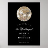Elegant Black Gold Disco Ball Wedding Welcome Sign | Zazzle