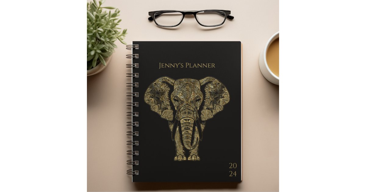 Elegant Black & Gold Elephant Personal Weekly Planner | Zazzle
