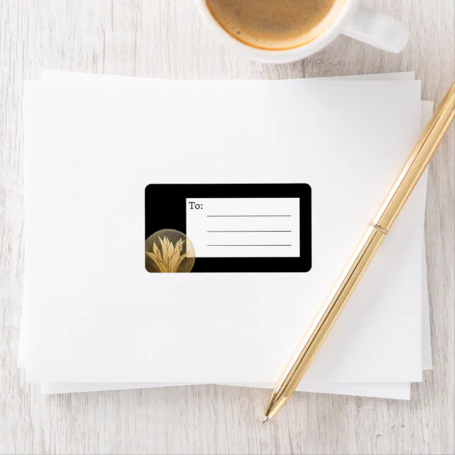 Elegant Black Gold Floral Blank Mailing Label | Zazzle