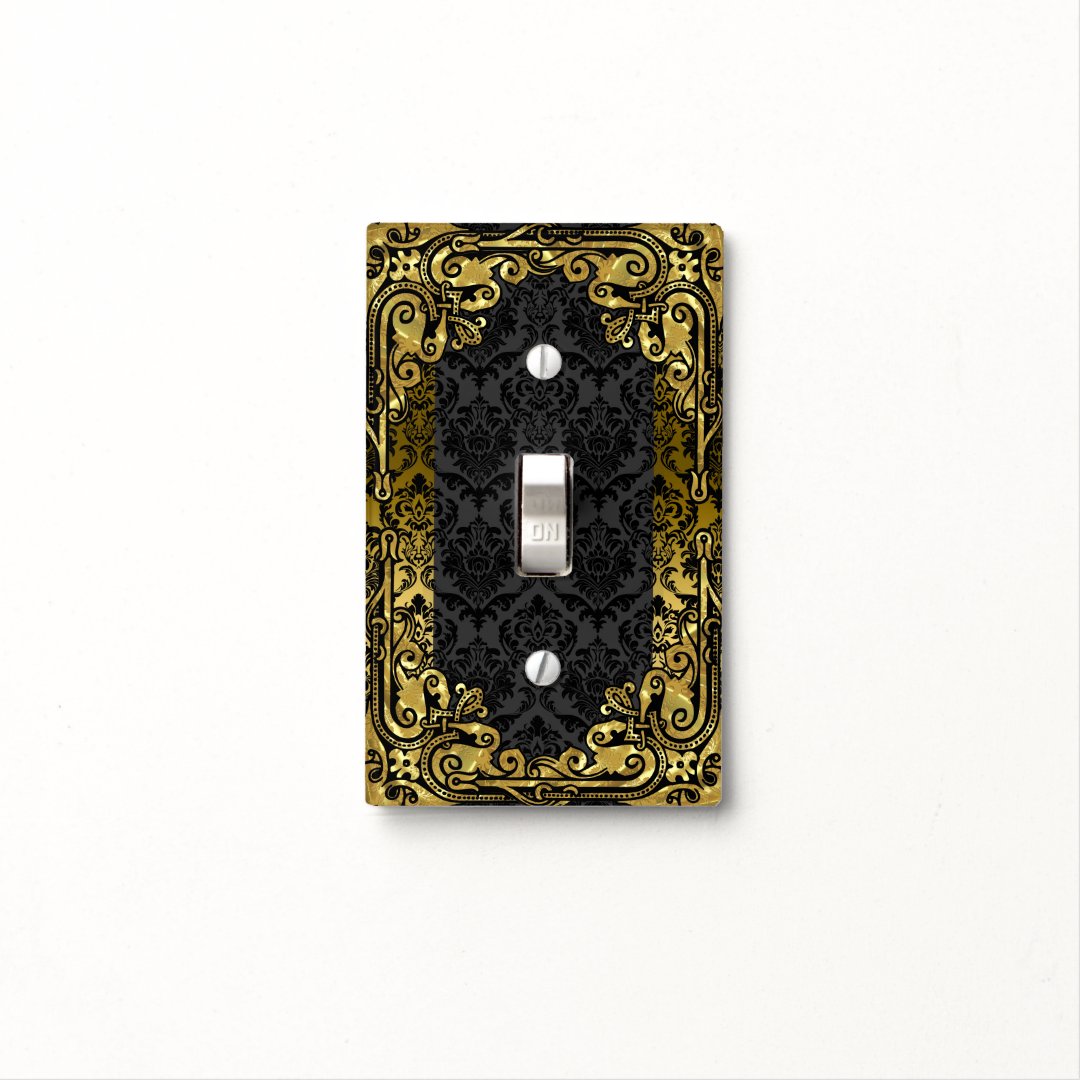 Elegant Black & Gold Floral Frame Light Switch Cover | Zazzle