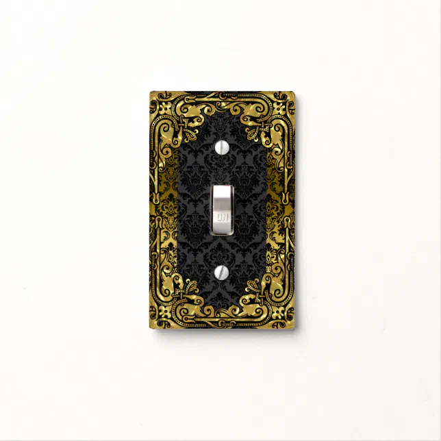 Elegant Black & Gold Floral Frame Light Switch Cover | Zazzle