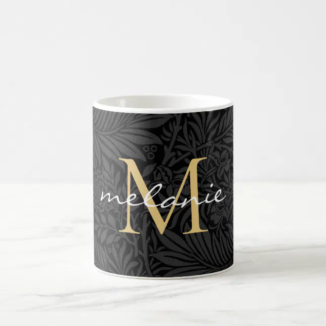 Elegant Black Gold Floral Script Monogram Coffee Mug | Zazzle