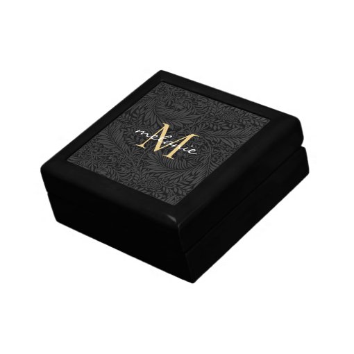 Elegant Black Gold Floral Script Monogram Gift Box | Zazzle