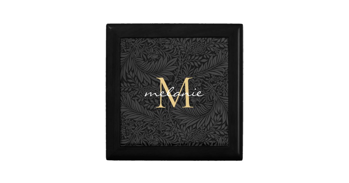 Elegant Black Gold Floral Script Monogram Gift Box | Zazzle