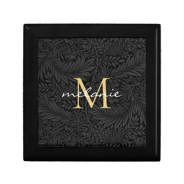 Elegant Black Gold Floral Script Monogram Gift Box | Zazzle