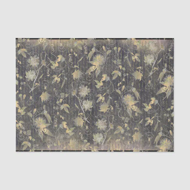 Elegant Black Gold Flowers Vine Handwriting Tissue Paper | Zazzle