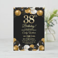 Elegant Black Gold Glitter 38th Birthday Photo Invitation | Zazzle