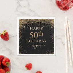 Elegant Black Gold Glitter 50th Birthday Party Napkins Zazzle
