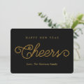 Elegant Black & Gold Glitter Cheers Happy New Year Holiday Card | Zazzle