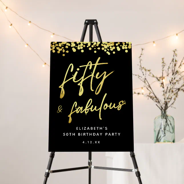 Elegant Black Gold Glitter Fifty and Fabulous Foam Board | Zazzle