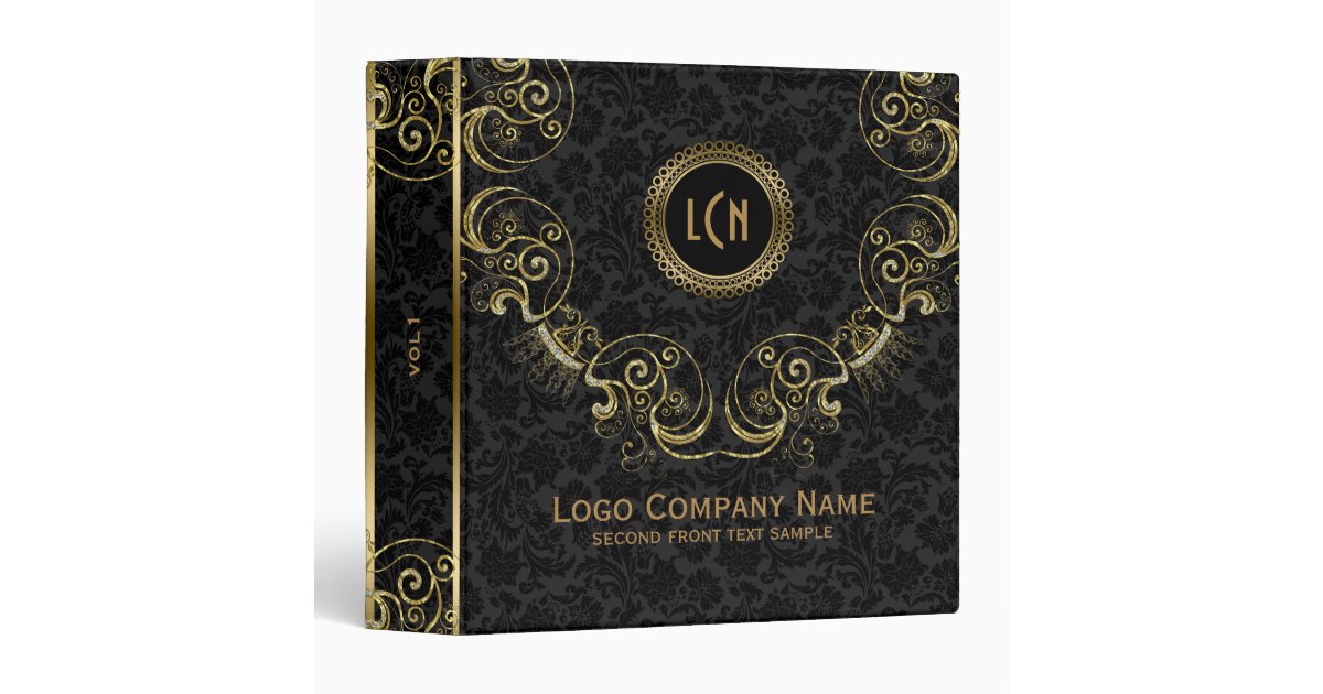 Elegant Black & Gold, Glitter Floral Frame Binder | Zazzle