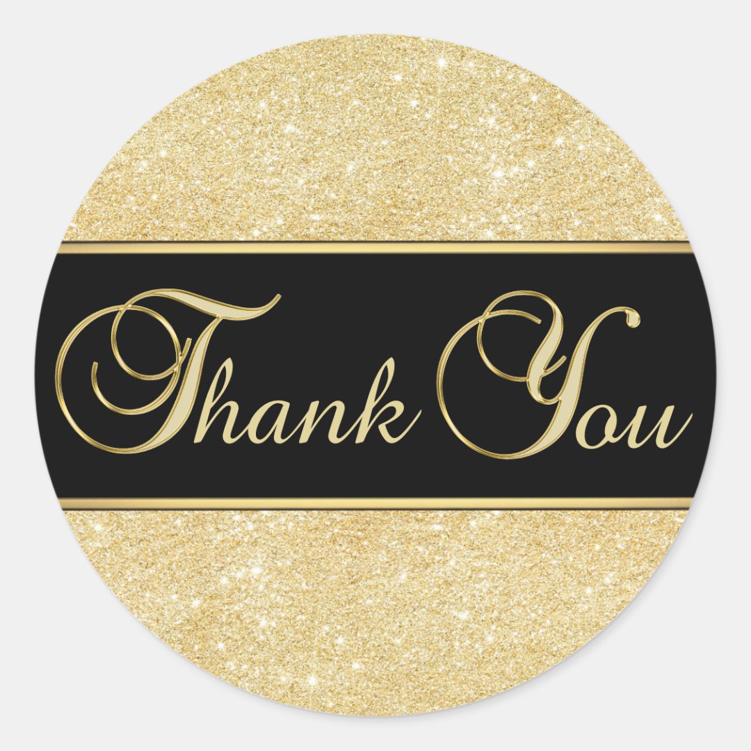 Elegant Black Gold Glitter Thank You Classic Round Sticker | Zazzle