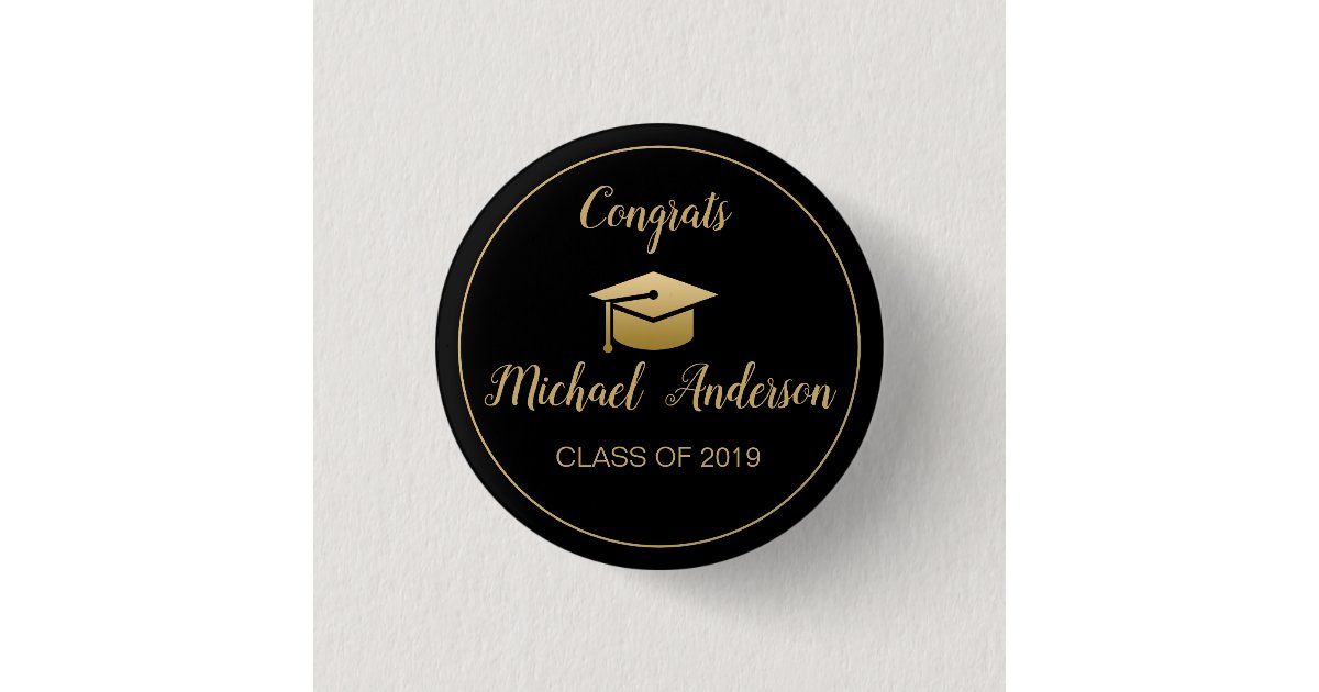 Elegant Black | Gold Graduate Cap Graduation Class Button | Zazzle
