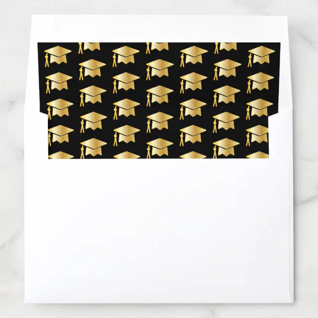 Elegant Black | Gold Graduate Cap Graduation Envelope Liner | Zazzle