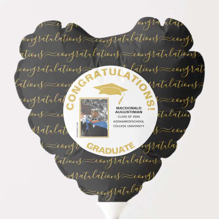 Elegant Black Gold Graduate Photo Balloon | Zazzle