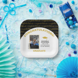 Elegant Black Gold Graduate Photo Paper Plates | Zazzle