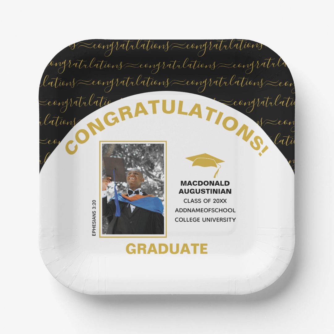 Elegant Black Gold Graduate Photo Paper Plates | Zazzle