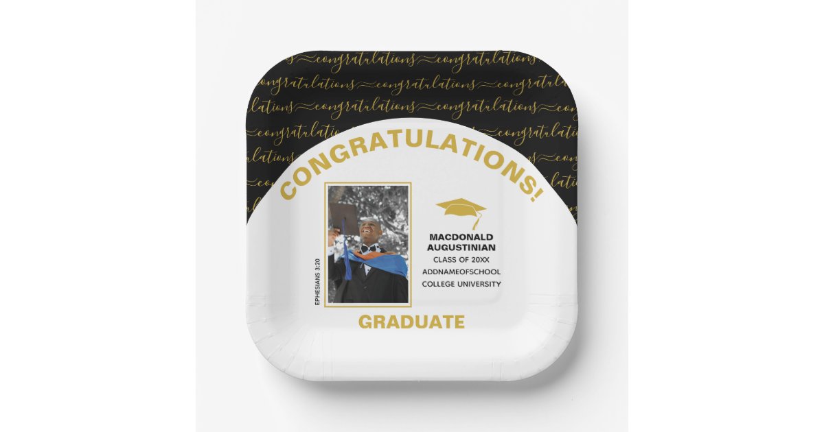 Elegant Black Gold Graduate Photo Paper Plates | Zazzle