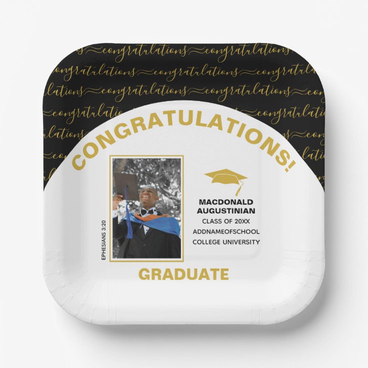 Elegant Black Gold Graduate Photo Paper Plates | Zazzle