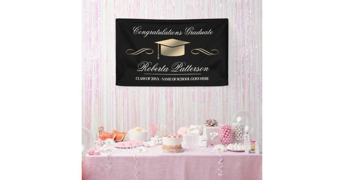 Elegant Black|Gold Graduation Banner | Zazzle