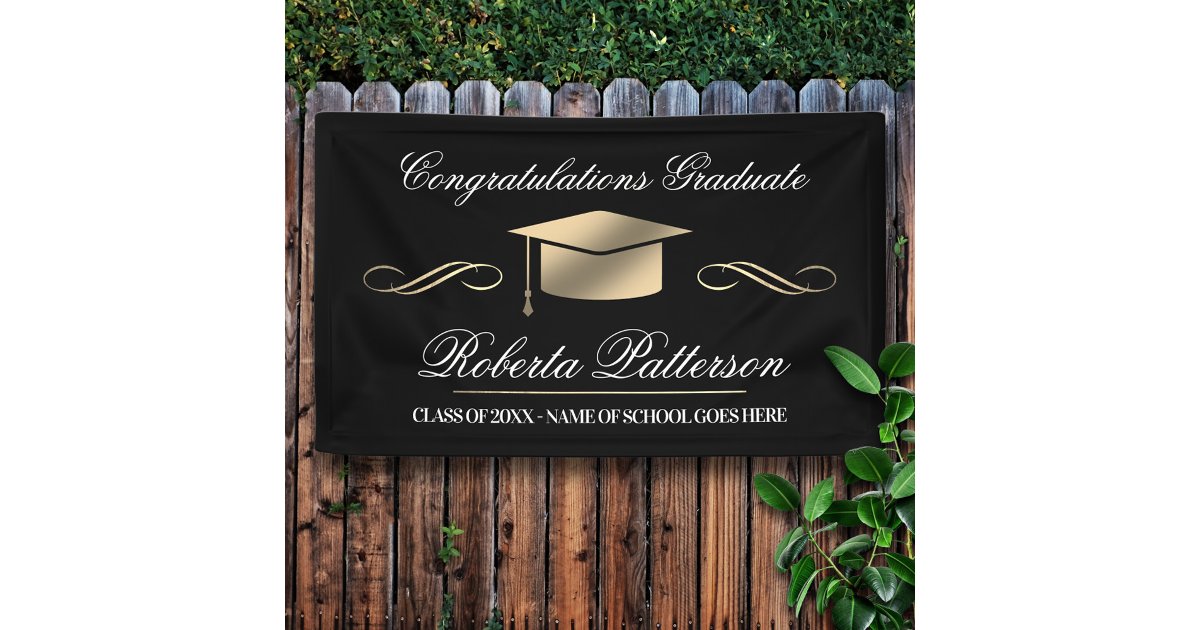 Elegant Black|Gold Graduation Banner | Zazzle