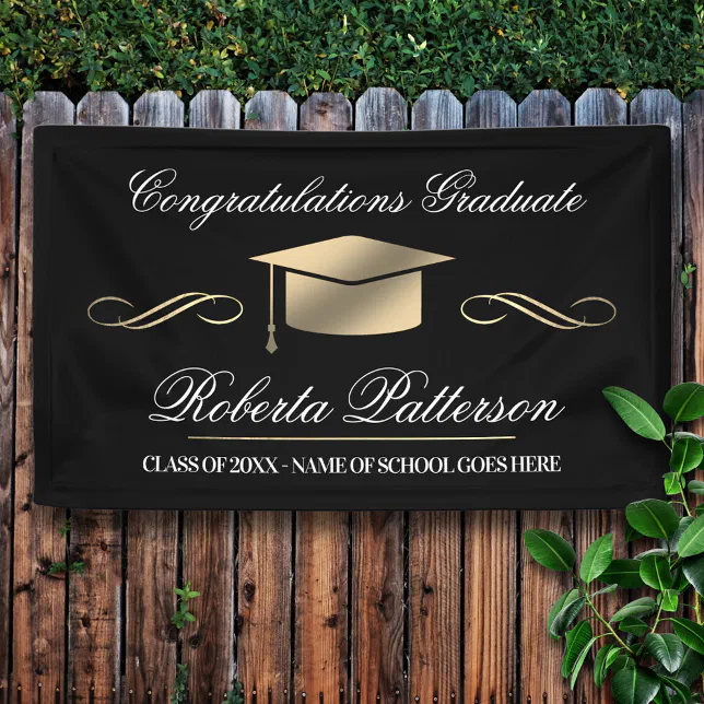 Elegant Black|Gold Graduation Banner | Zazzle